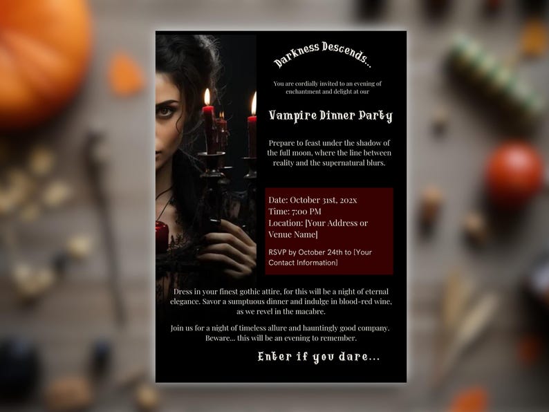 Vampire Dinner Party Invitation: Elegant Halloween Invite (editable ...