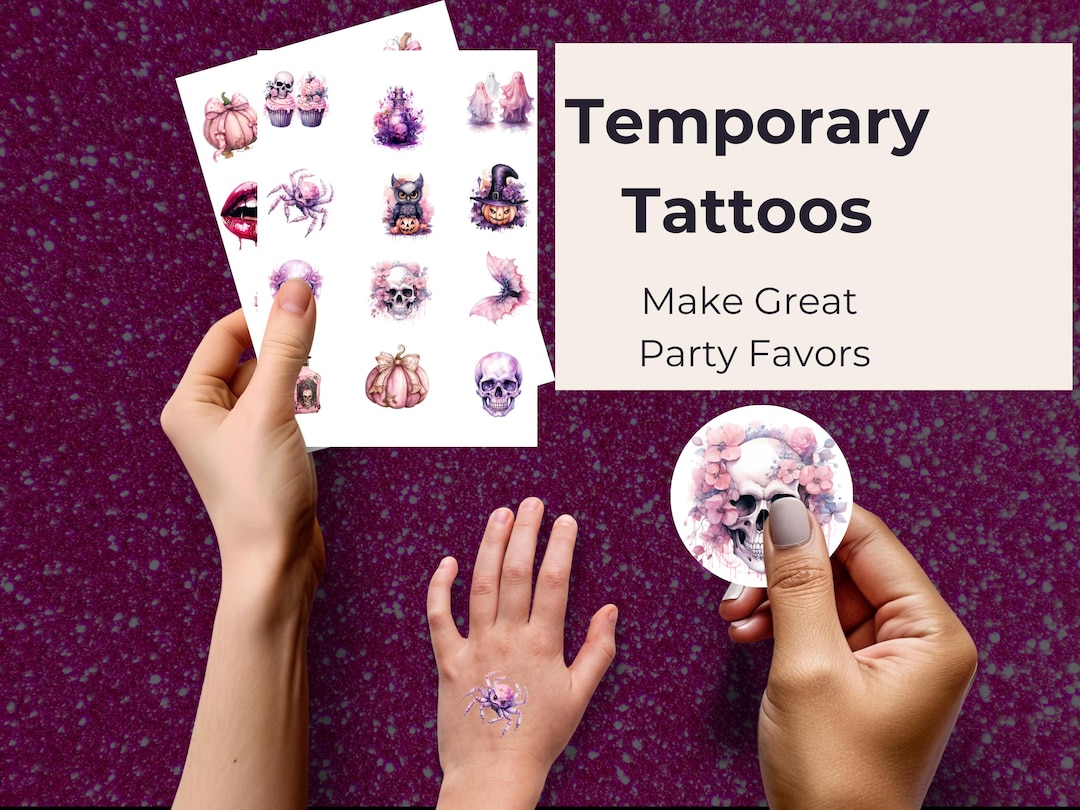 Pink Goth Halloween Temporary Tattoos 24pcs Perfect Party Favors 2 Inch ...
