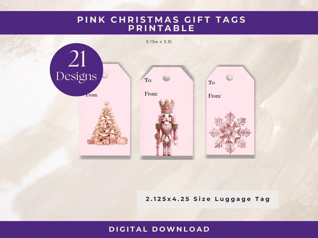 Pink Christmas Gift Tags Printable, Holiday Gift Label Design, Instant ...