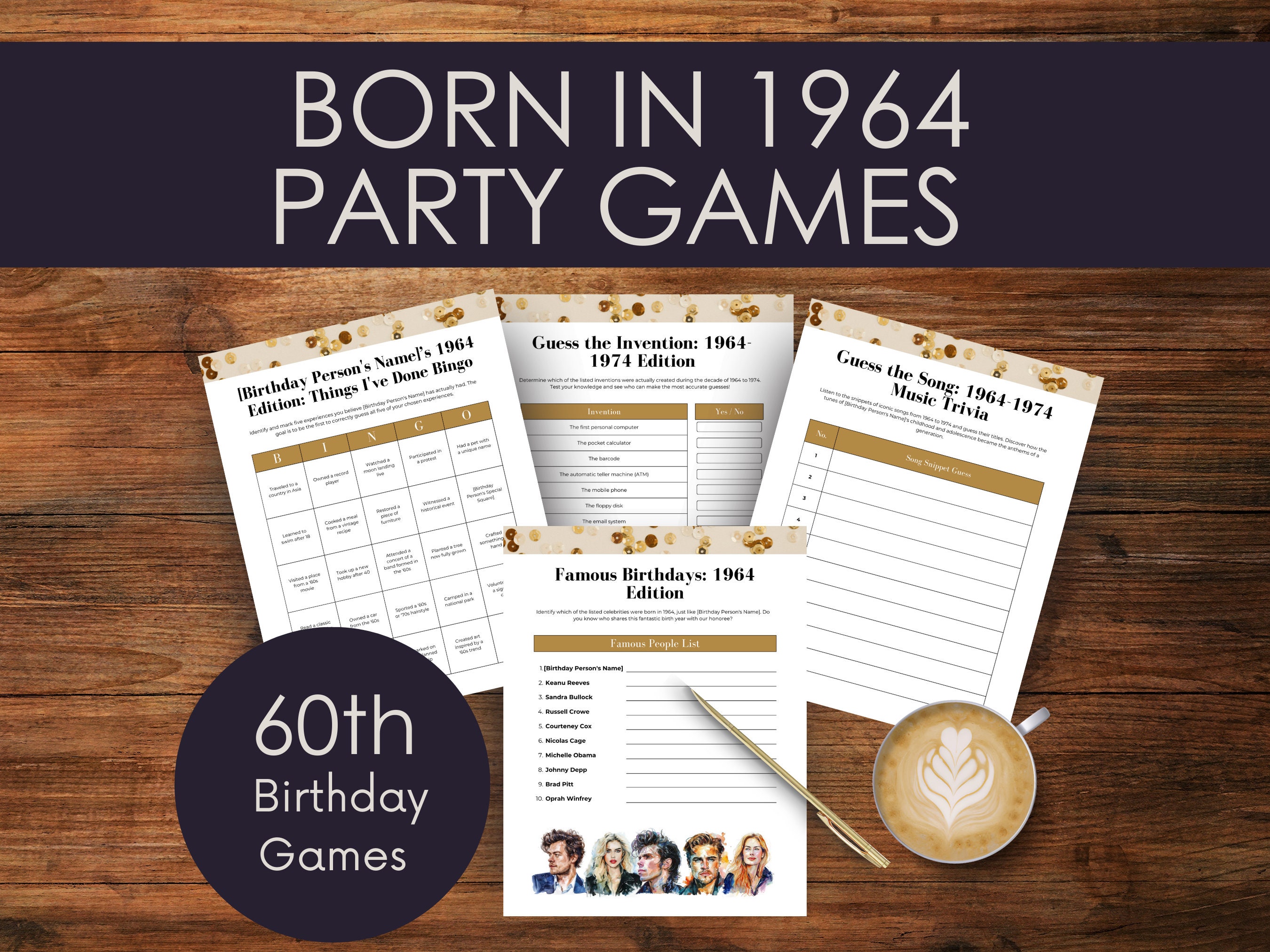 Born in 1964 Party Games 60th Birthday Party Games Template Personalize ...