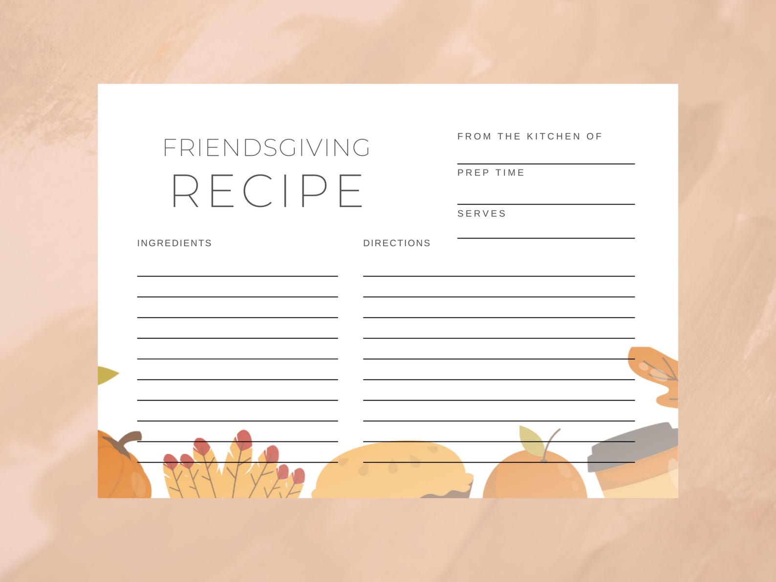 Friendsgiving Recipe Card Printable | Instant Download, Thanksgiving ...