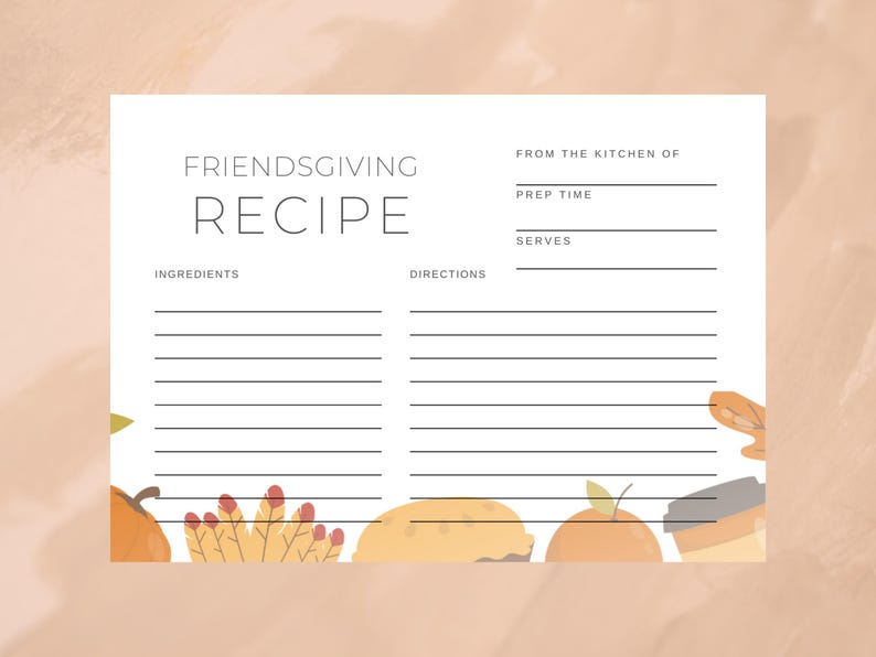 Friendsgiving Recipe Card Printable | Instant Download, Thanksgiving ...
