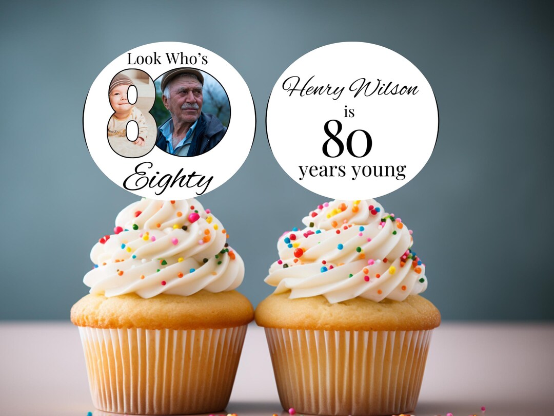 80th Cupcake Topper With Numbers Photo Frames | Drag and Drop Photos ...