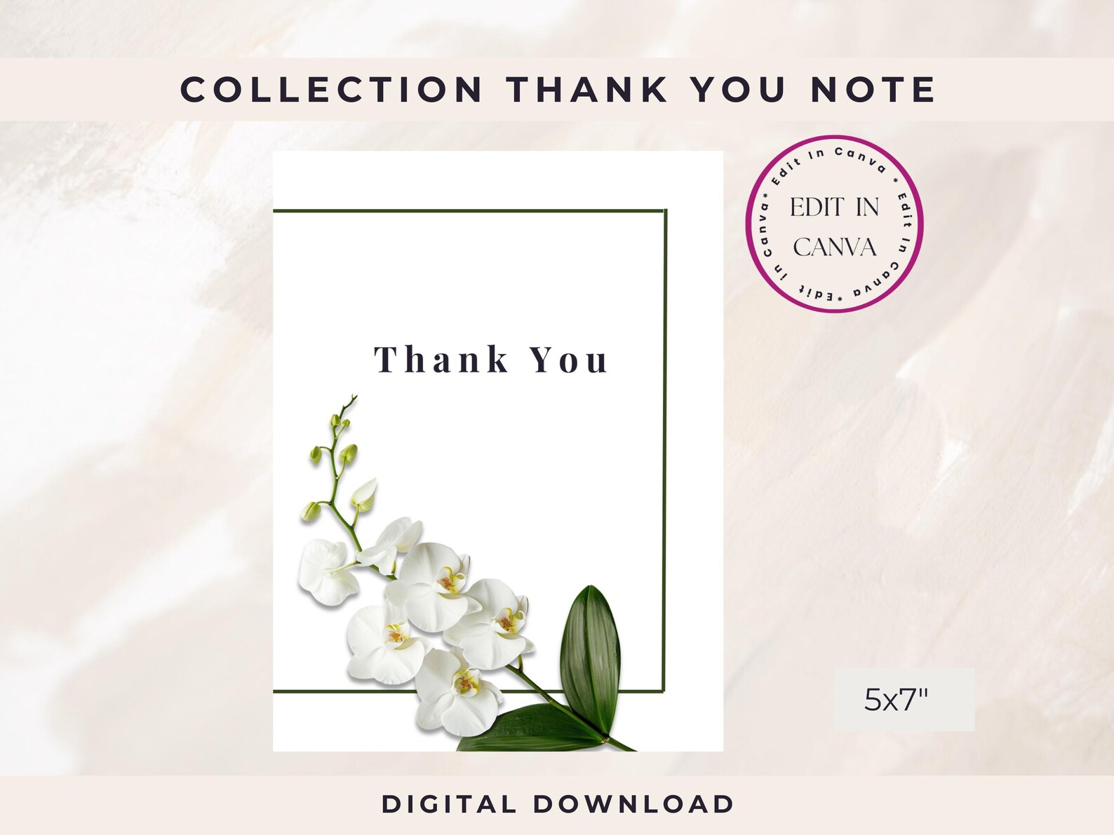 Beautiful White Orchid Stem Thank You Note Card | Elegant Stationery ...