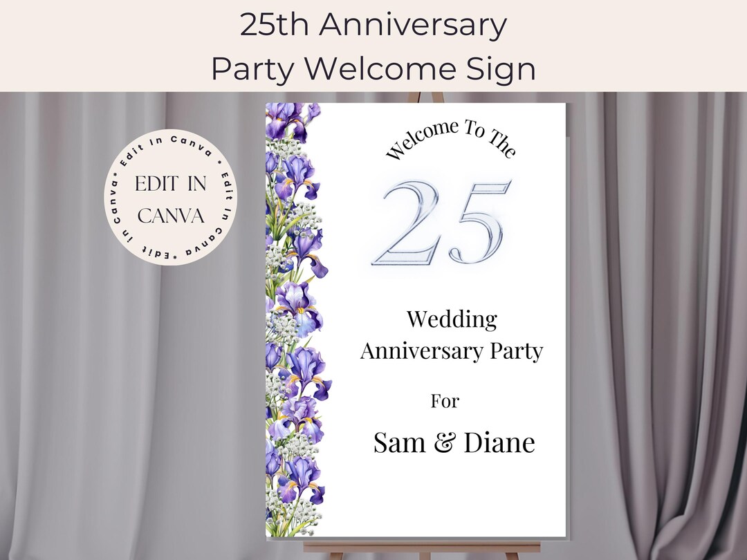 25th Anniversary Welcome Sign Anniversary Printable Printable Welcome ...
