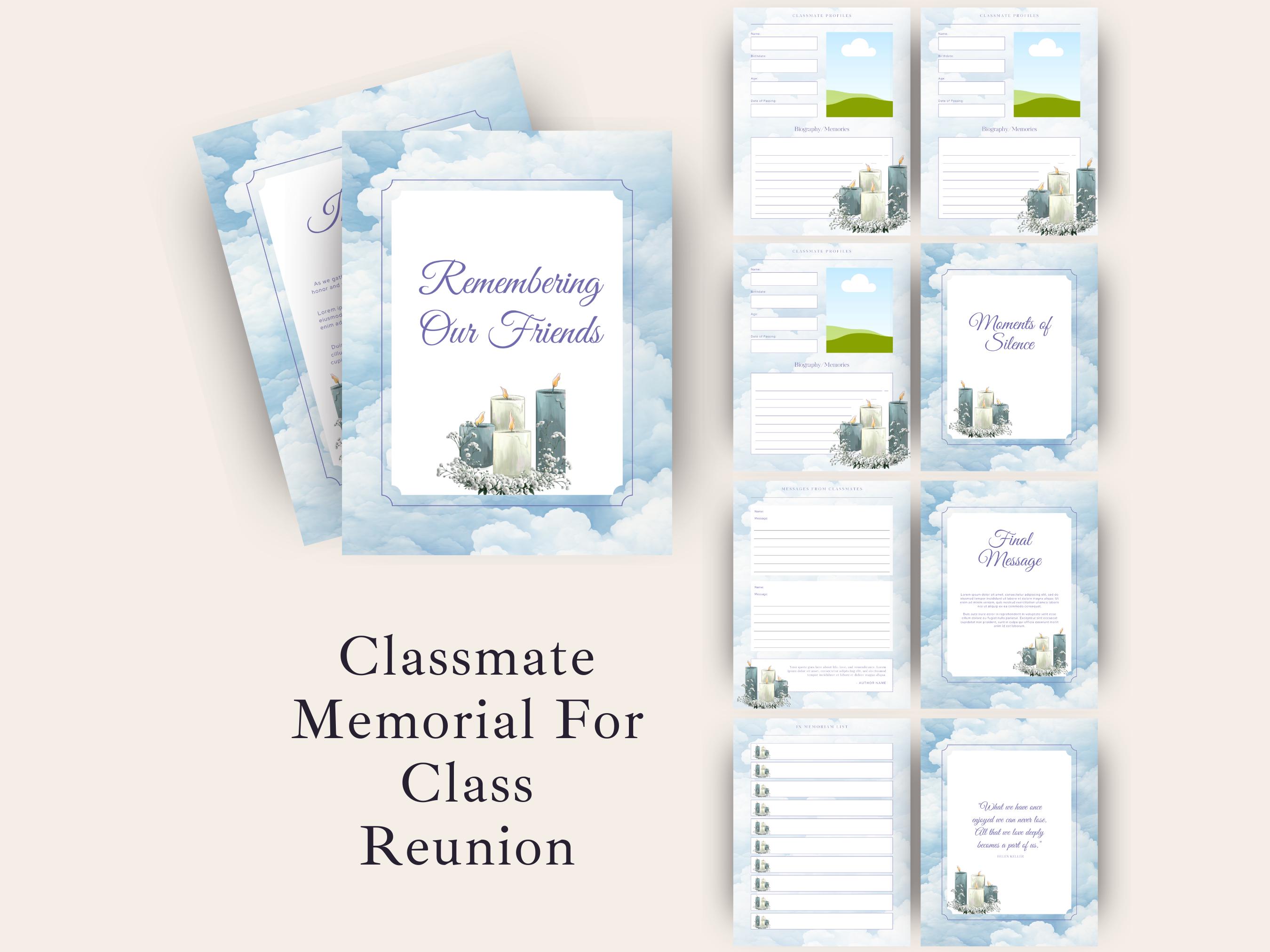 Classmate Memorial for Class Reunion | Customizable Editable Template | Memorial Poster Display ...
