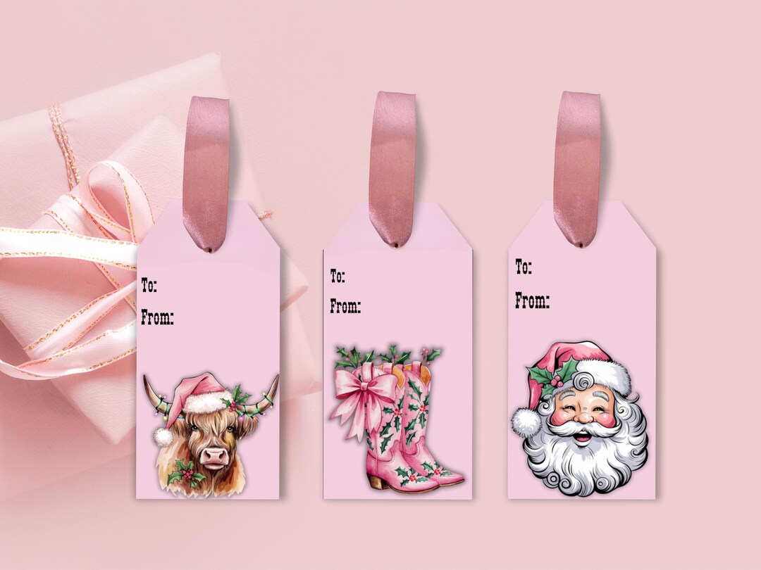 Pink Christmas Gift Tags Printable | Country Chic, 30 Designs (digital ...
