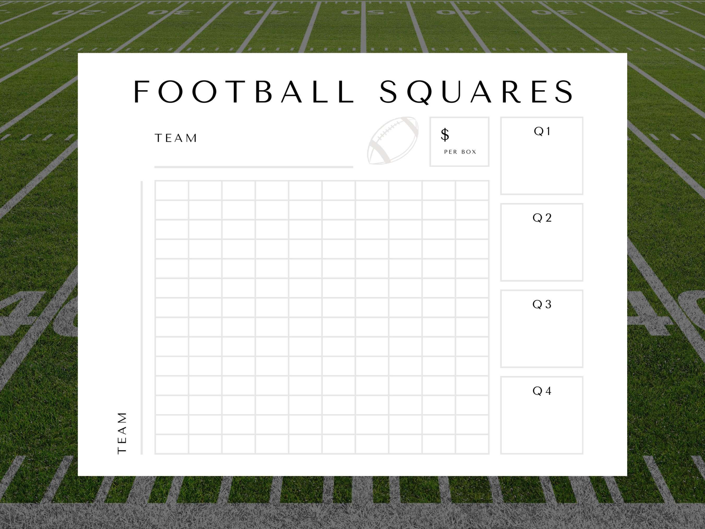 Football Fundraiser Squares| 100 Square Football Board | Football ...