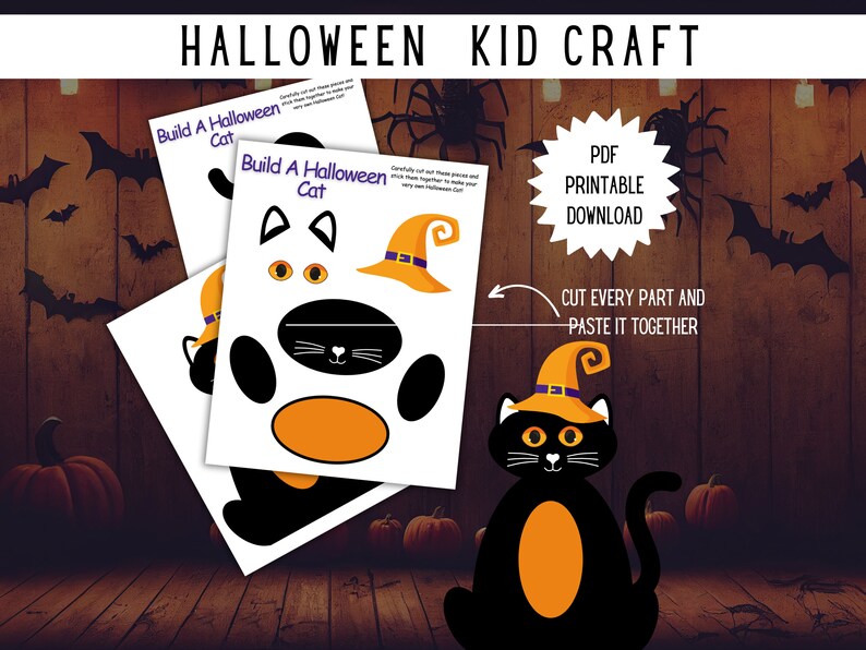 DIY Black Cat Halloween Craft Kit | Printable Cut & Glue Activity | Fun ...