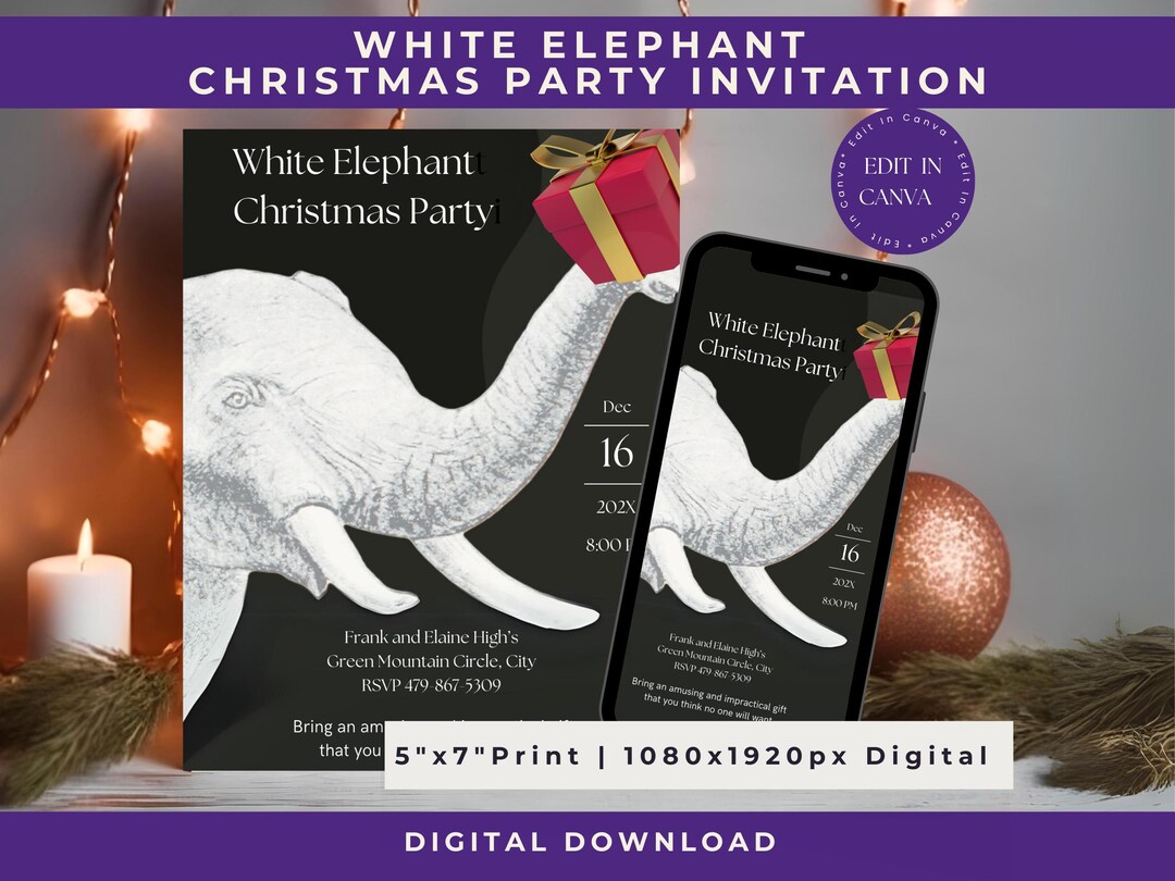 White Elephant Christmas Party Invitation Template Gift Exchange Fun ...