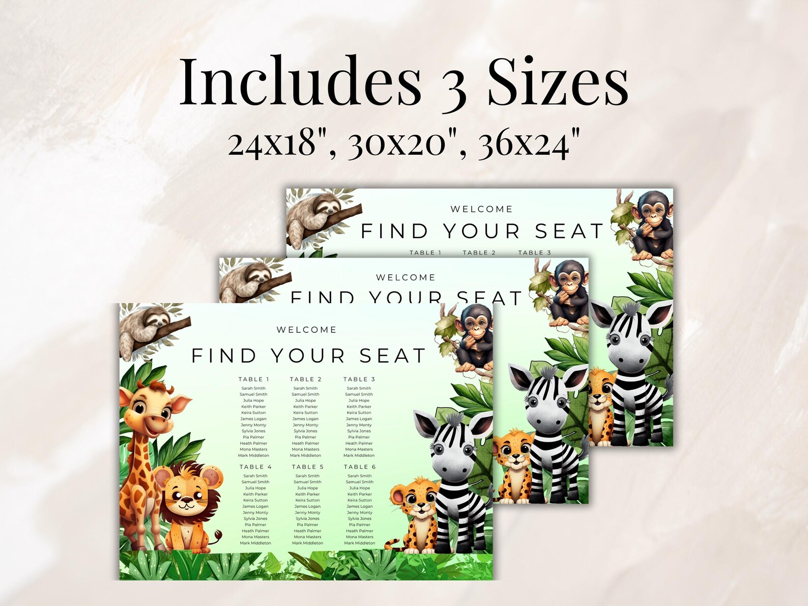 Safari Animal Seating Chart | Editable Template | Instant Download ...
