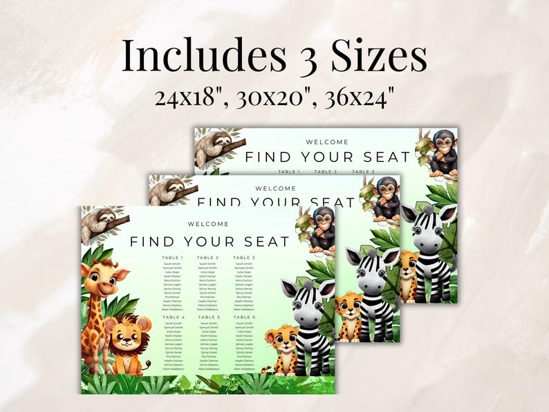Safari Animal Seating Chart | Editable Template | Instant Download ...