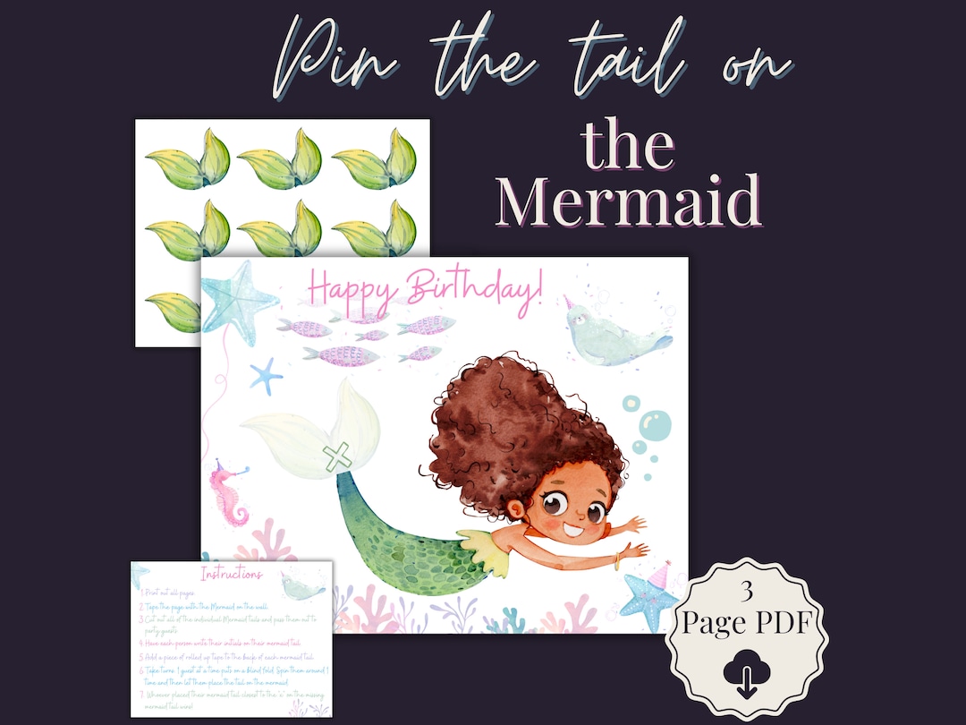Mermaid Birthday Game | Pin the Tail on the Mermaid | Under the Sea ...