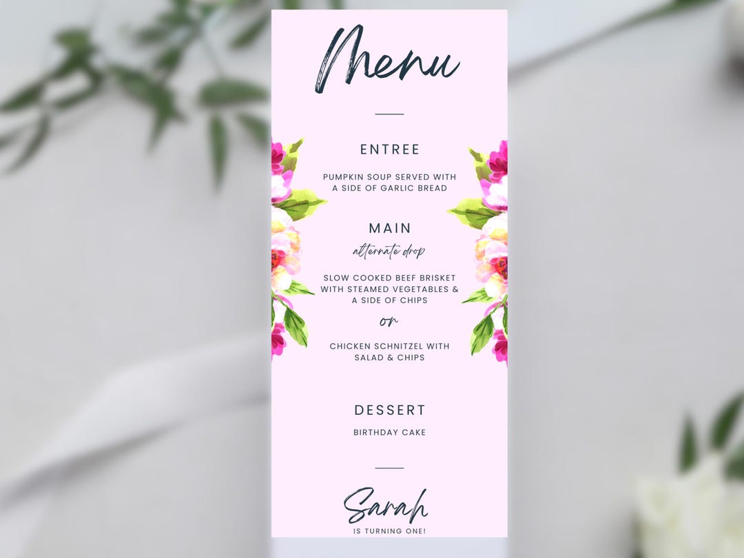 Printable Menu Card – Editable Canva Template, Floral Garden Collection ...