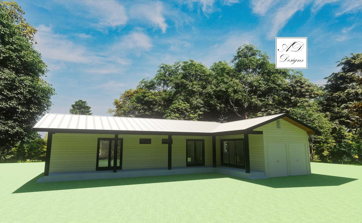 L Shaped Tiny House W/ Courtyard 2 Bedroom 2 Bath 1,057SF Architectural ...