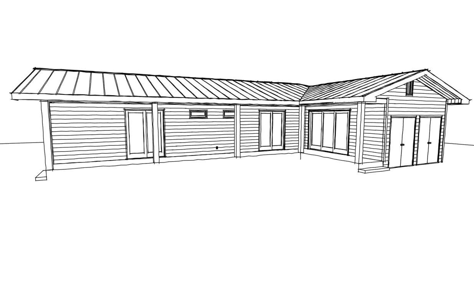 L Shaped Tiny House W/ Courtyard 2 Bedroom 2 Bath 1,057SF Architectural ...