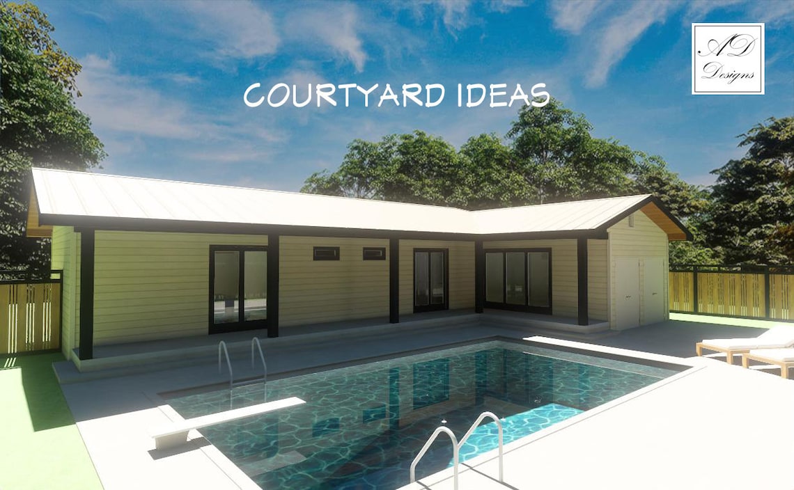 L Shaped Tiny House W/ Courtyard 2 Bedroom 2 Bath 1,057SF Architectural ...