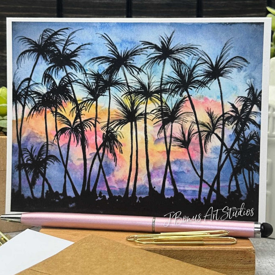 Palm Tree Sunset Notecards With Envelopes, Folded Note Cards ...