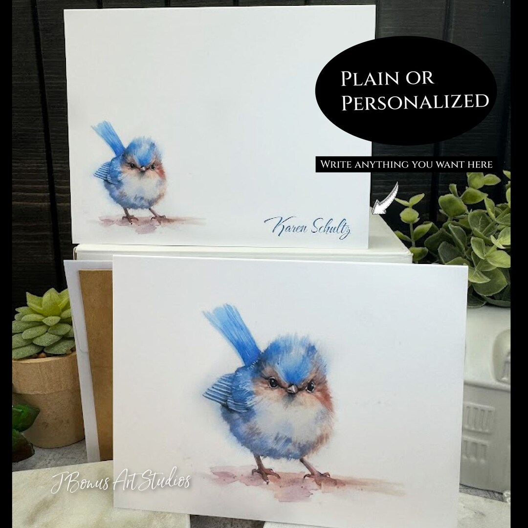 Bluebird Notecards With Envelopes, Folded Note Cards With Name, Blank ...