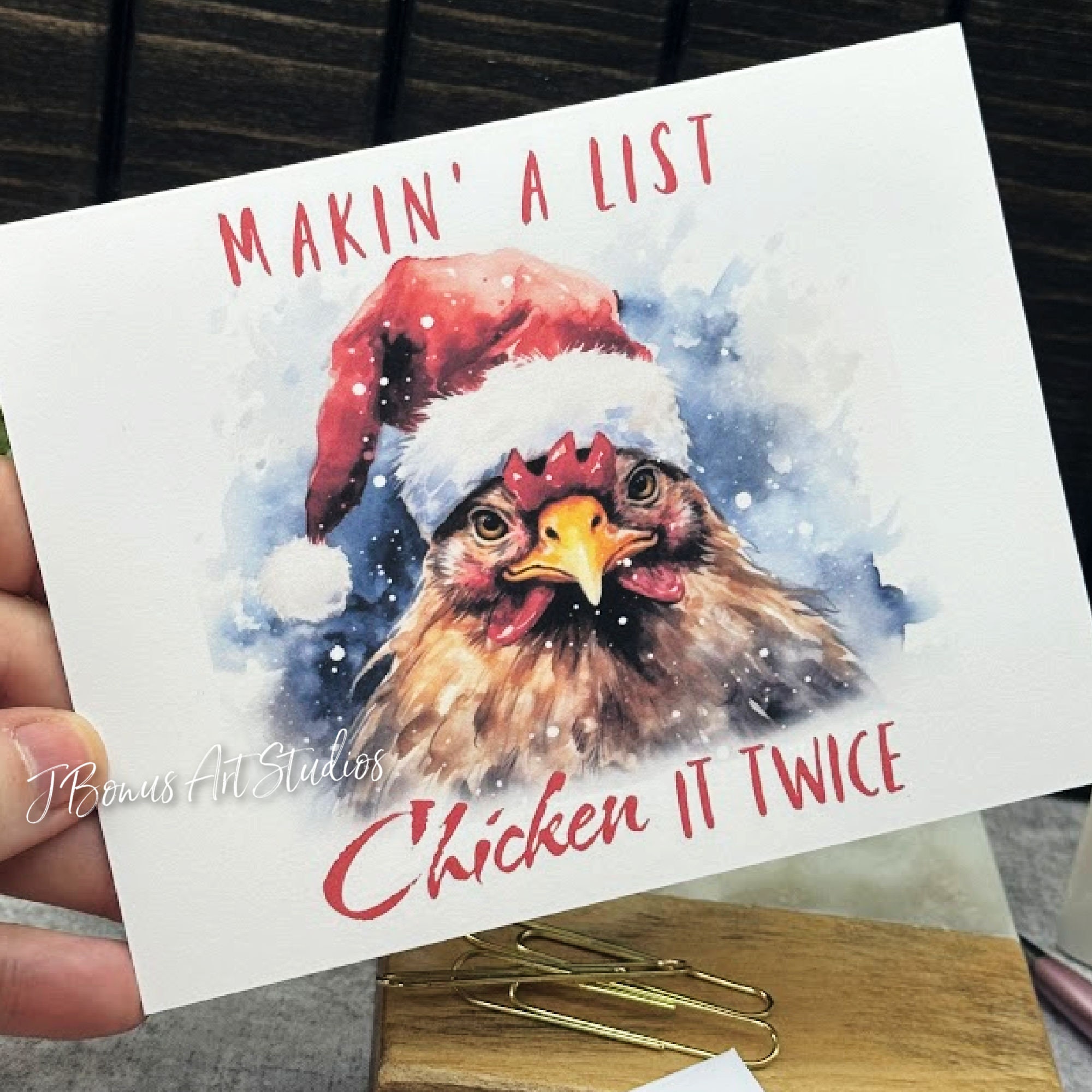 Funny Christmas Chicken Notecards, Folded Note Card Set With Envelopes ...