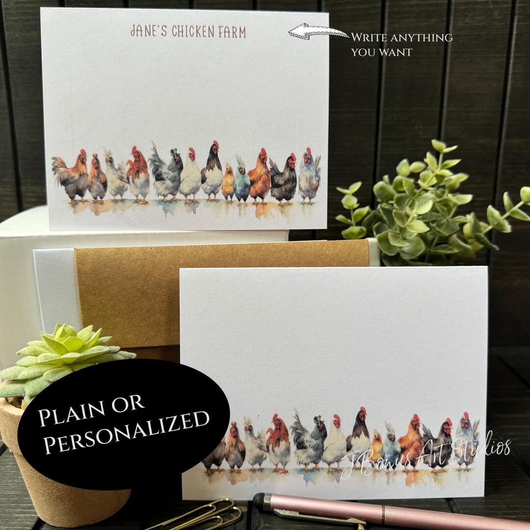 Chicken Notecards New Font With Envelopes, Folded Note Cards ...