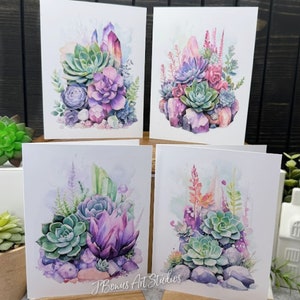 Succulents and Gemstones Assorted Notecards With Envelopes, Variety ...