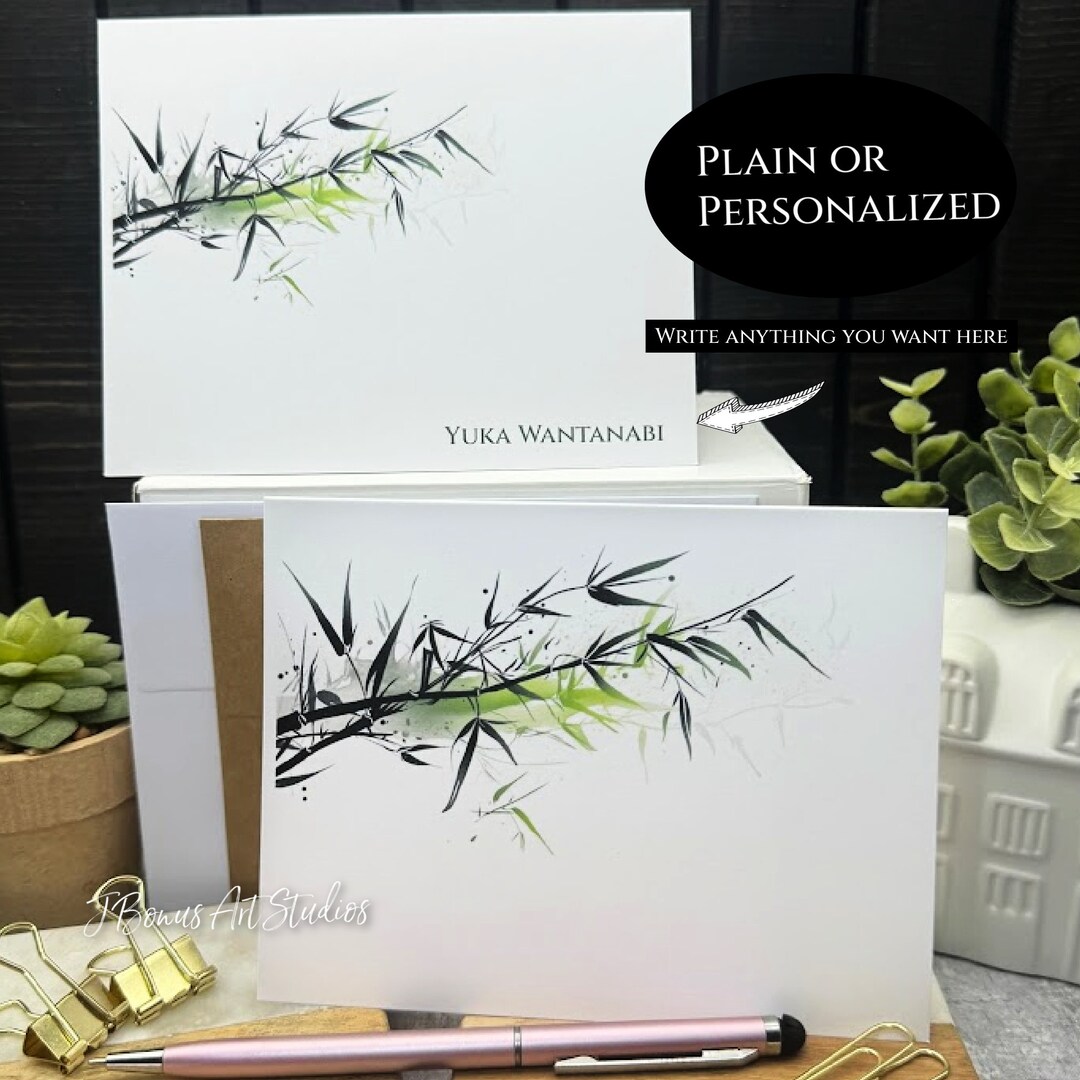 Bamboo Notecards With Envelopes, Folded Note Cards, Stationery Blank ...