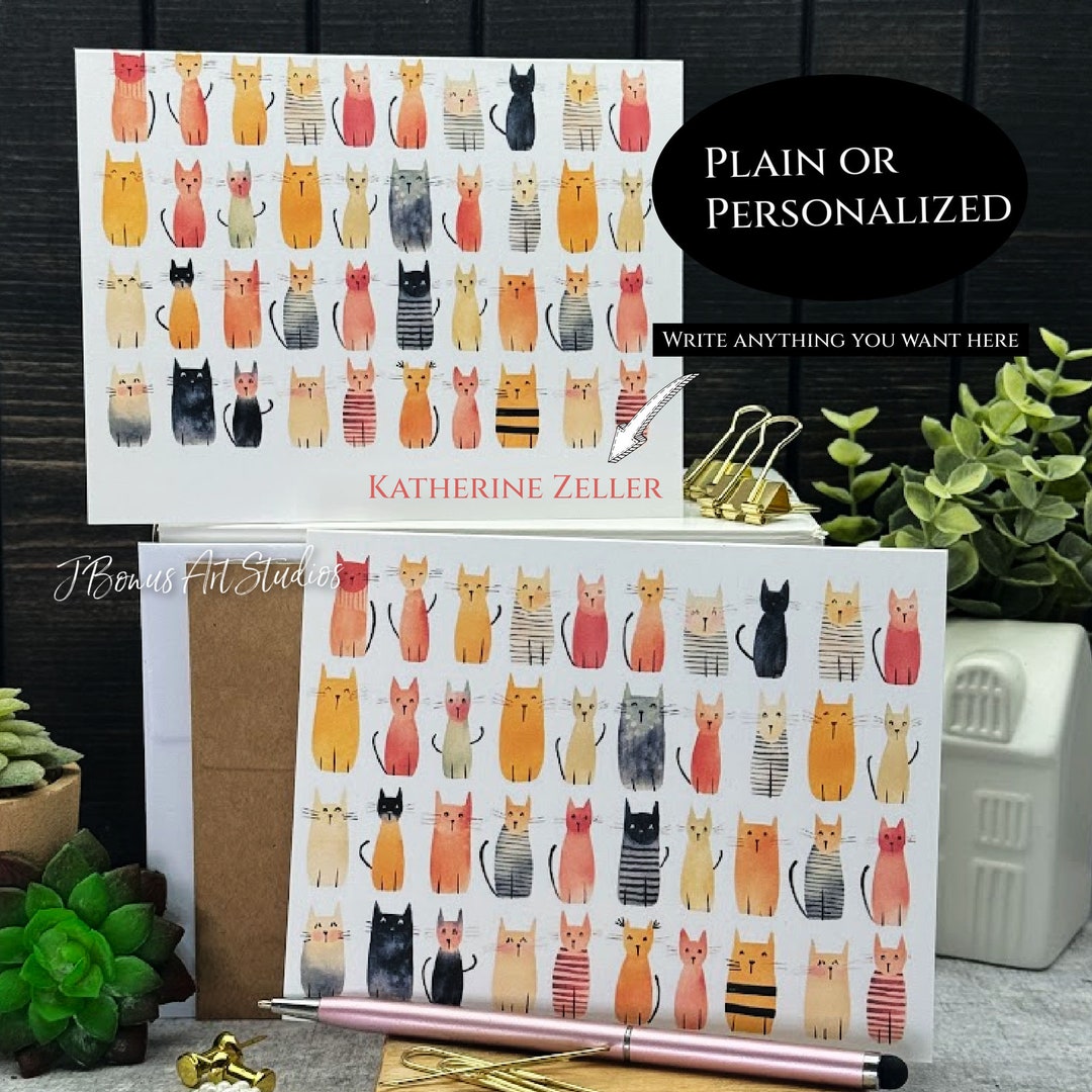 Cats Notecards With Envelopes, Folded Note Cards, Stationery Blank ...