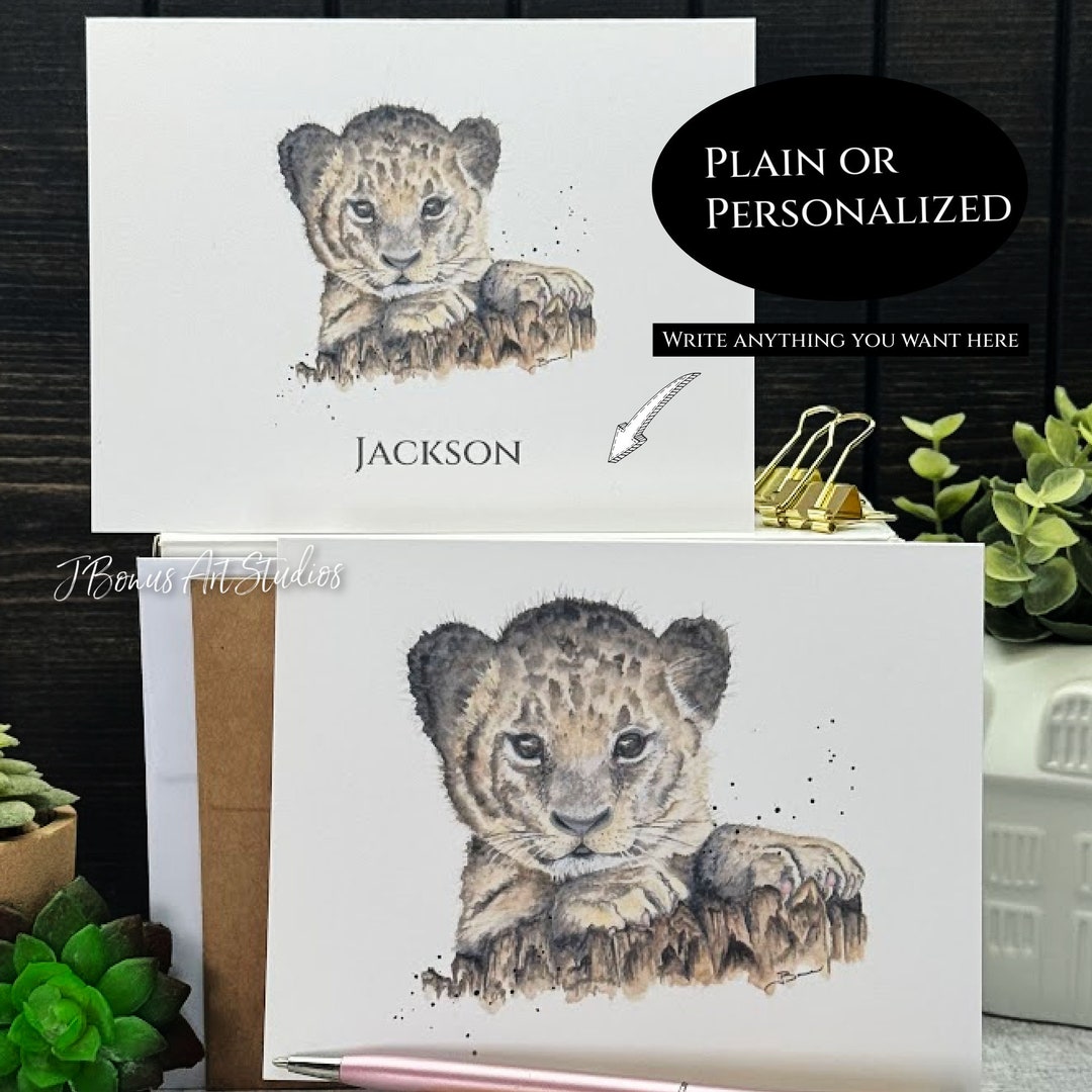 Lion Cub Notecards With Envelopes, Kids Safari Baby Stationery Blank ...