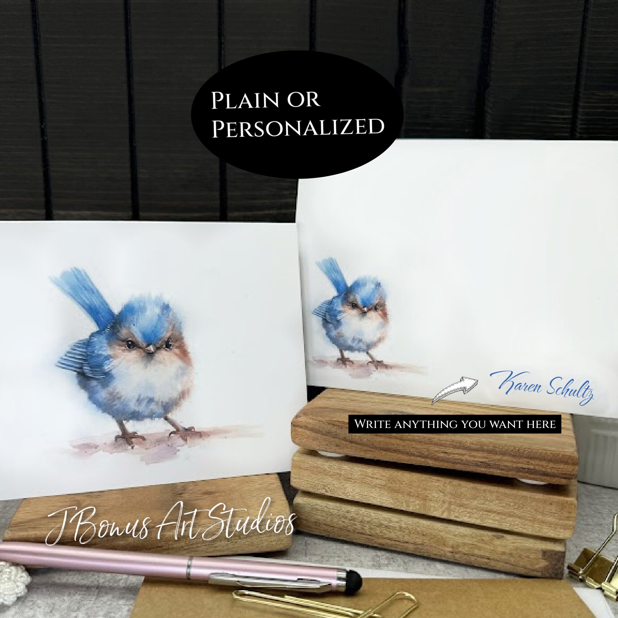Bluebird Notecards With Envelopes, Folded Note Cards With Name, Blank ...