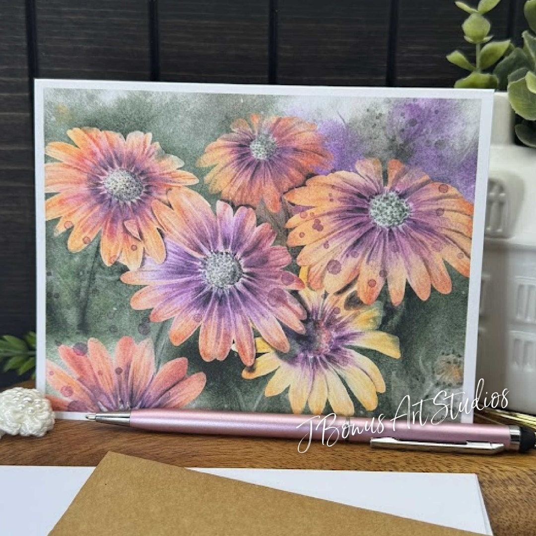 Colorful Daisy Note Cards With Envelopes Blank Note Card Set of Folded ...