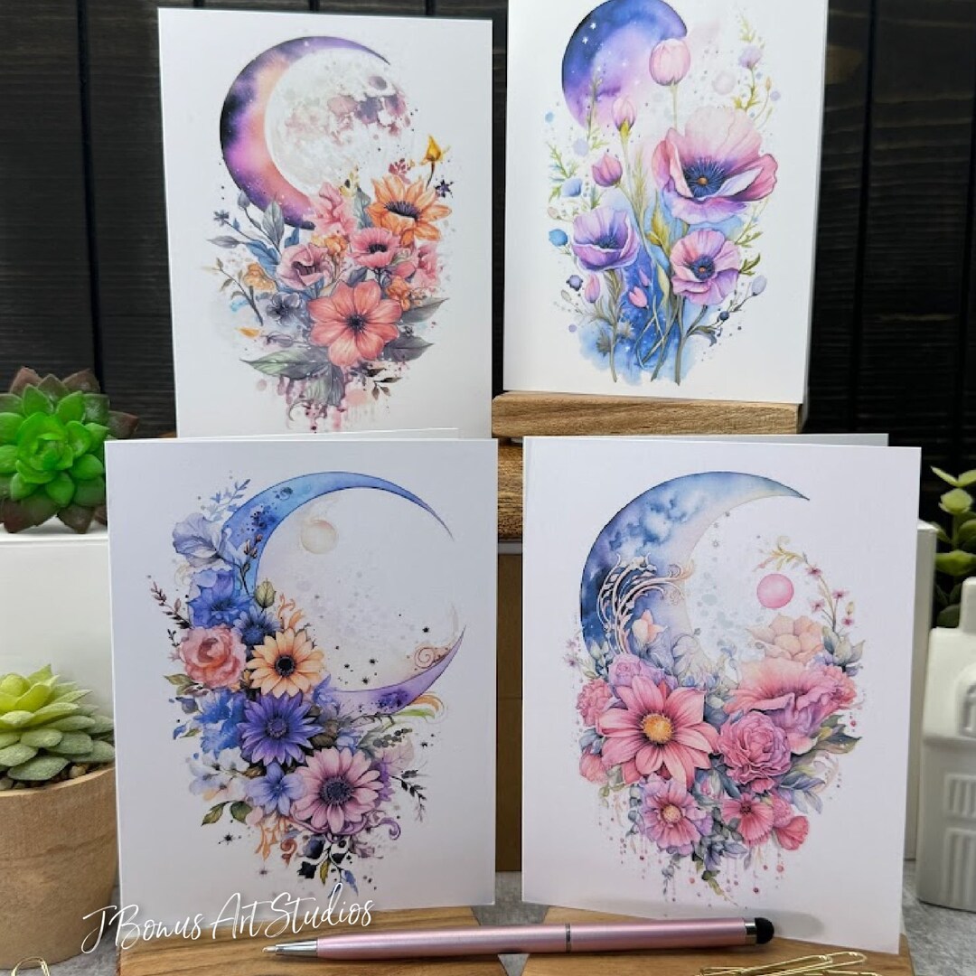 Floral Moon Assorted Notecards With Envelopes, Variety Folded Note ...