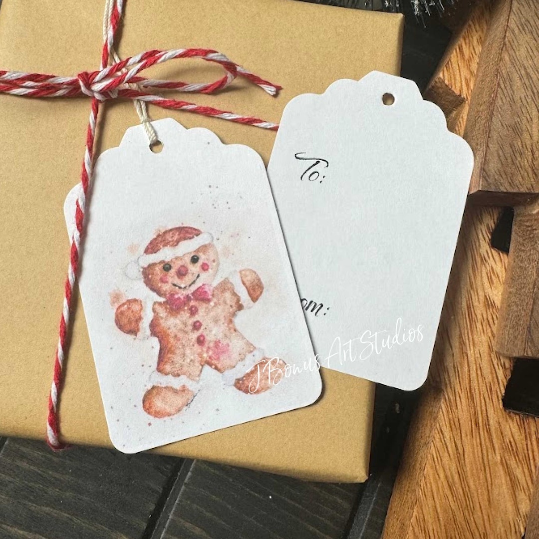 Gingerbread Man Gift Tags, Original Watercolor Art Designs by J Bonus ...