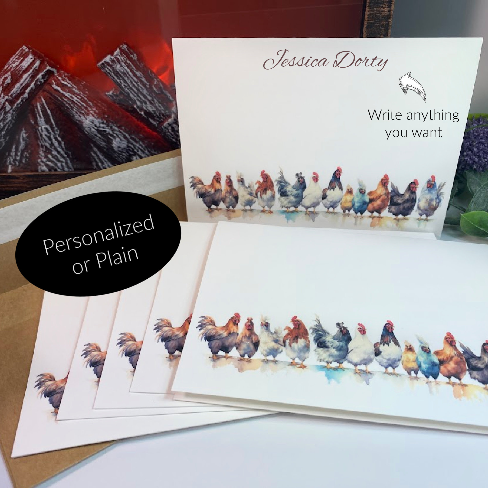 Chicken Lover Notecards With Envelopes, Folded Note Cards, Stationery ...