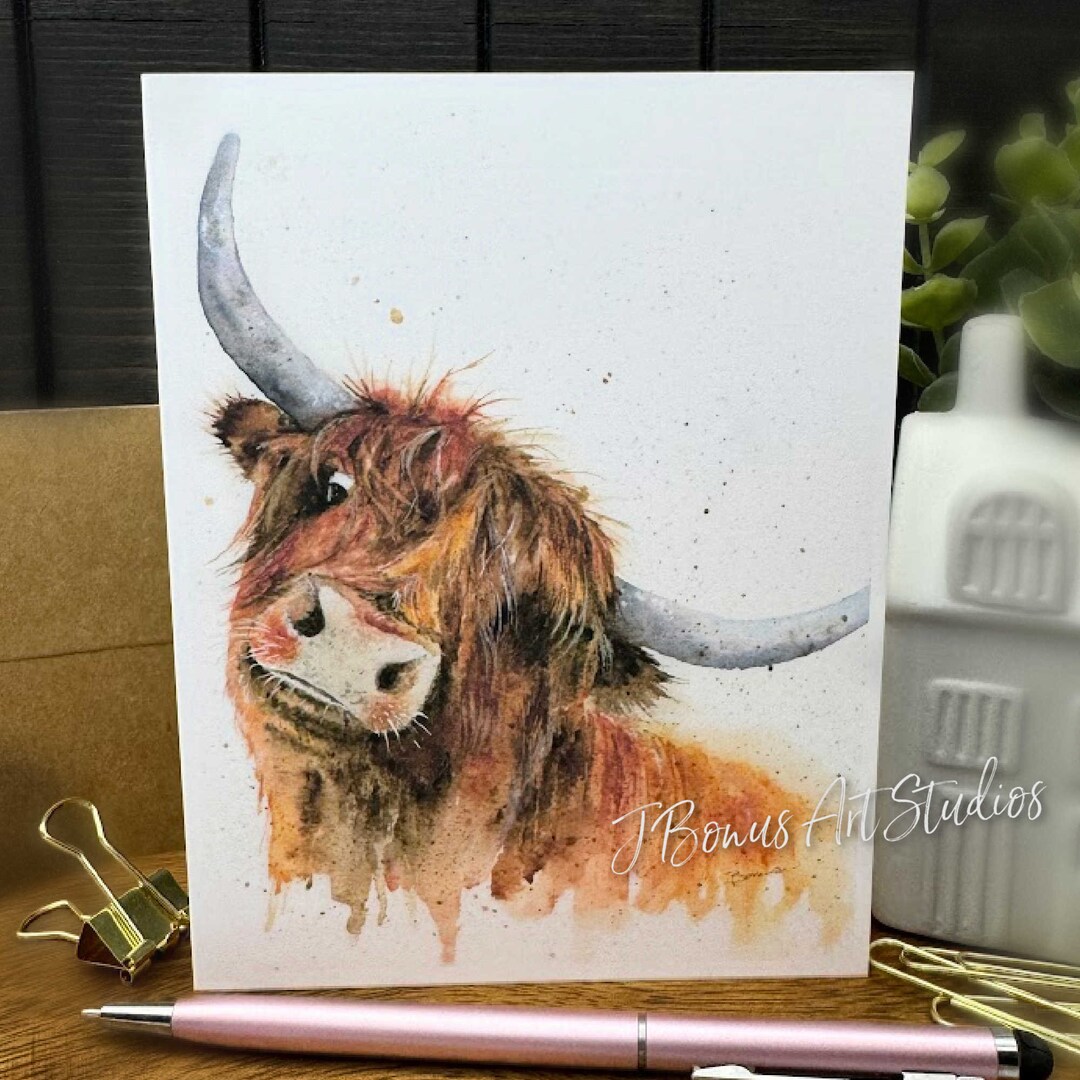 Highland Cow Notecards With Envelopes, Folded Note Cards, Stationery ...