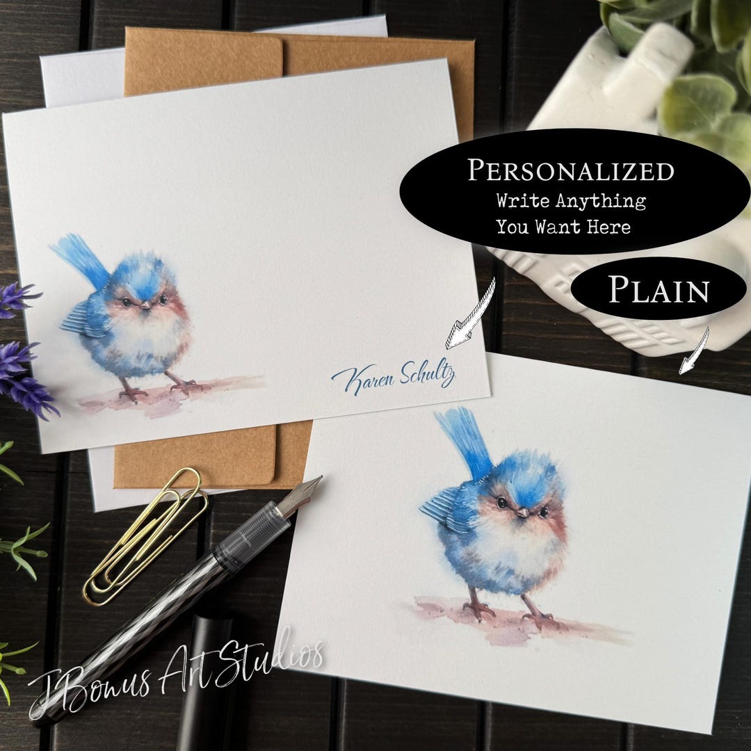 Bluebird Notecards With Envelopes, Folded Note Cards With Name, Blank ...