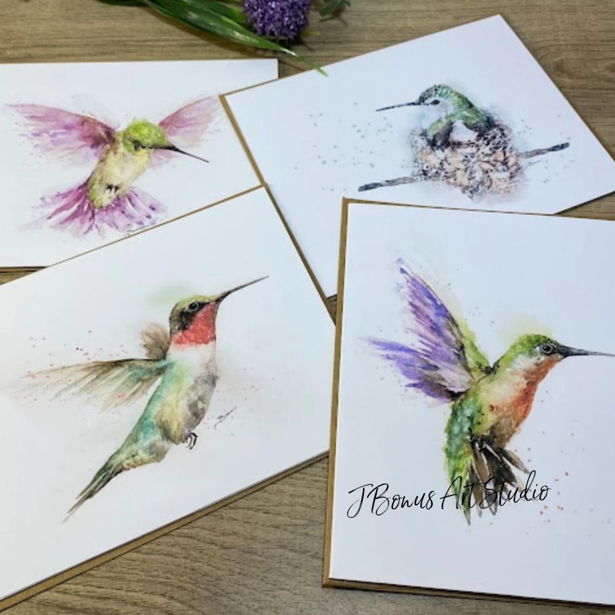 Hummingbird Designs Notecards Set With Envelopes Original - Etsy