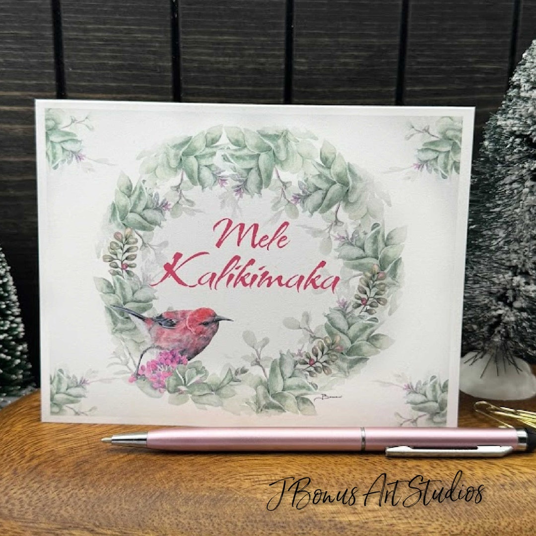 Hawaii Mele Kalikimaka Apapane Bird Note Card Set With Envelopes ...