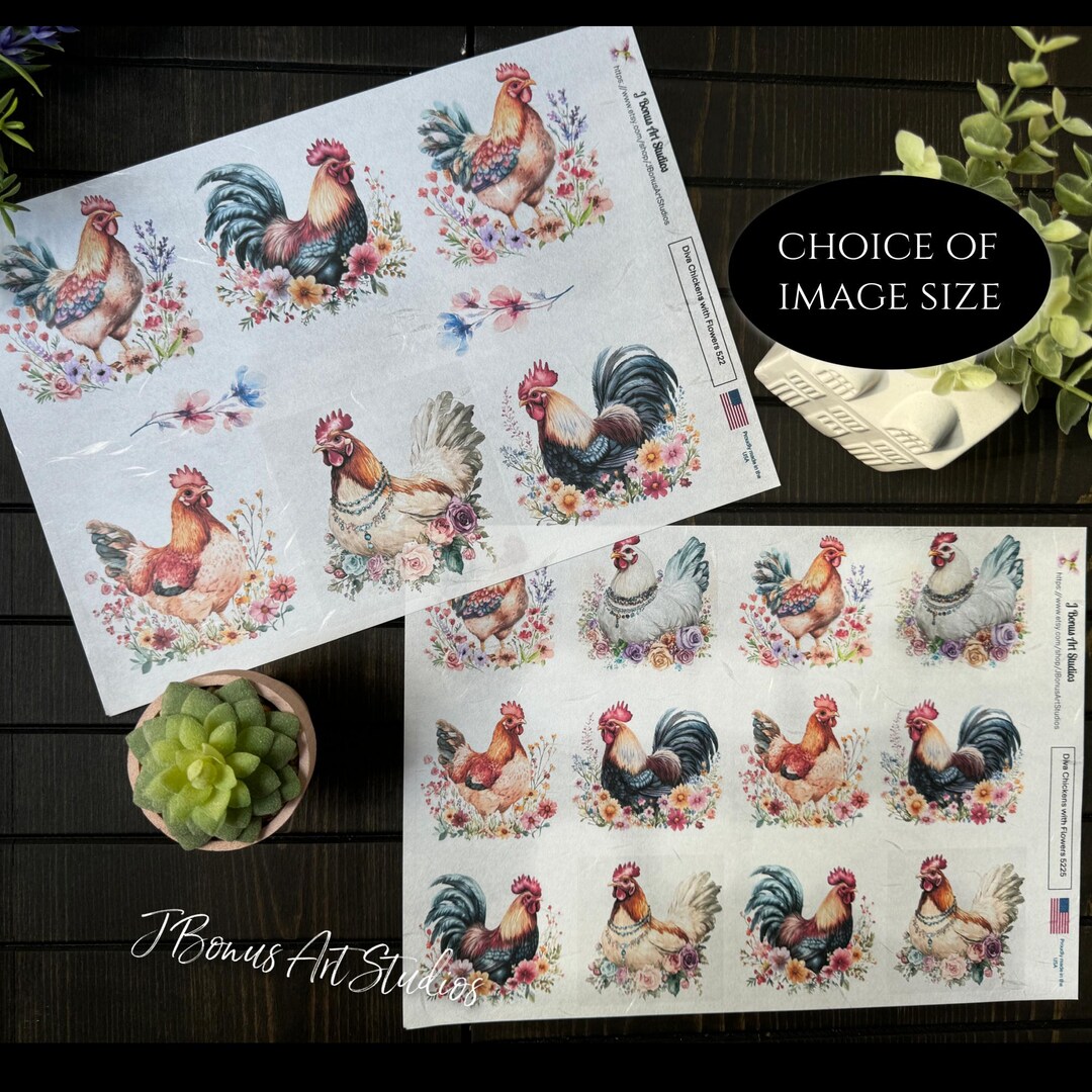 Diva Chickens Decoupage Paper, A4 Rice Paper, Small Craft Projects, Ephemera Junk Journal ...