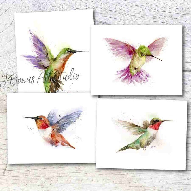 Hummingbird Designs Notecards Set With Envelopes Original - Etsy