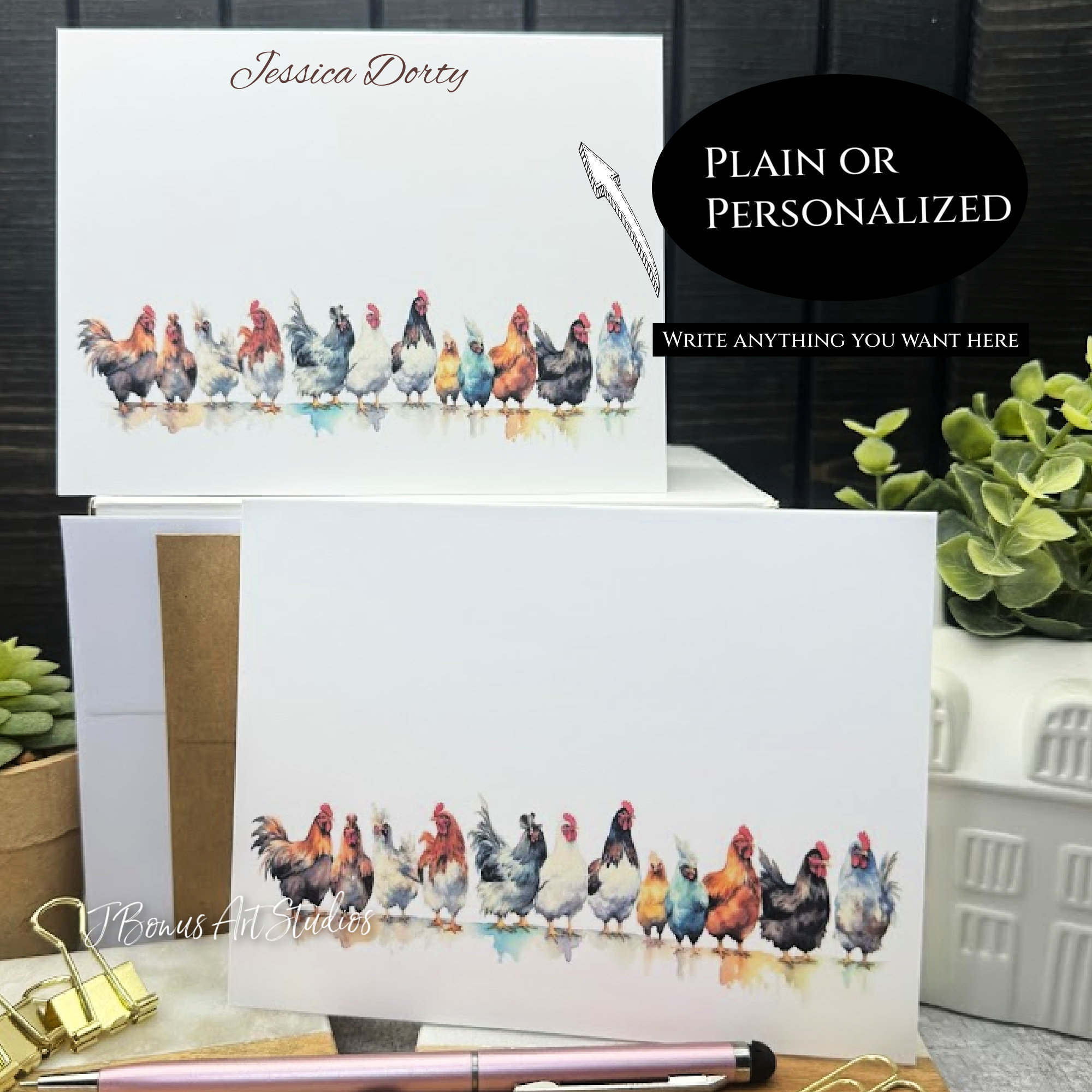 Chicken Lover Notecards With Envelopes, Folded Note Cards, Stationery ...