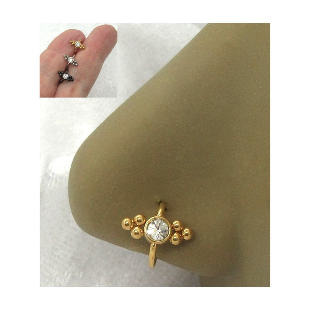 18G Nose Ring Nose Hoop Clear CZ Diamond Nose Ring 18 Gauge Nose ...
