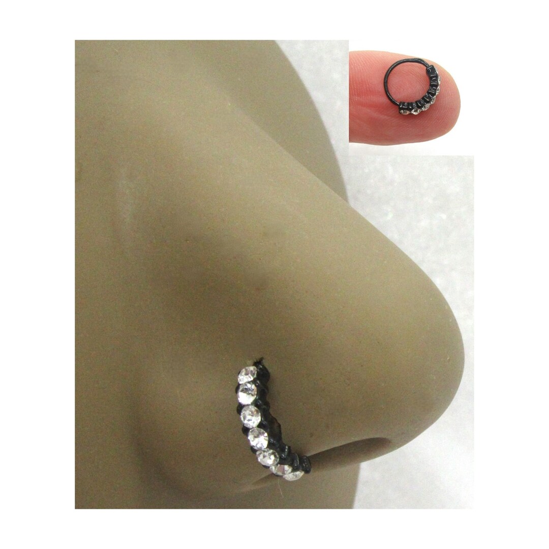 Black Titanium Nose Jewelry Nose Ring Hoop 20g 20 Gauge Gem Nose Ring Nose Hoop 8mm Diameter ...