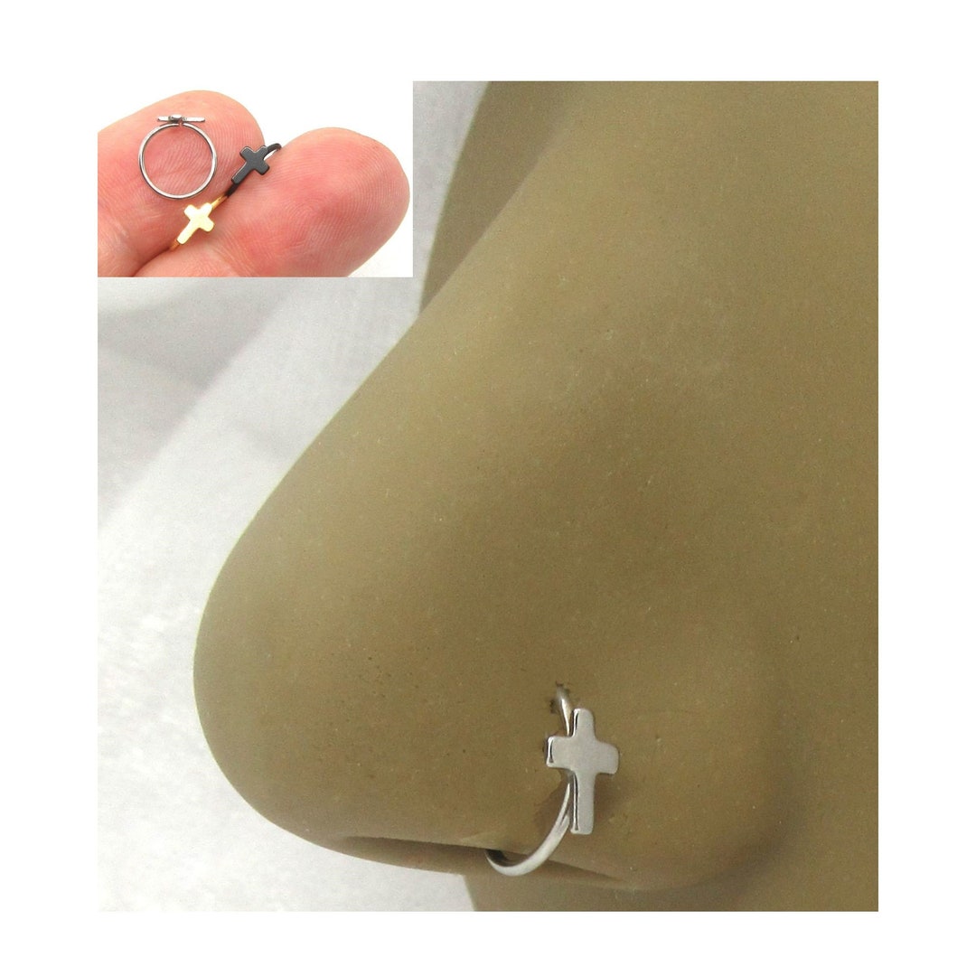 20G Cross Nose Ring 20 Gauge Nose Jewelry Gold Black Silver 20g Cross ...