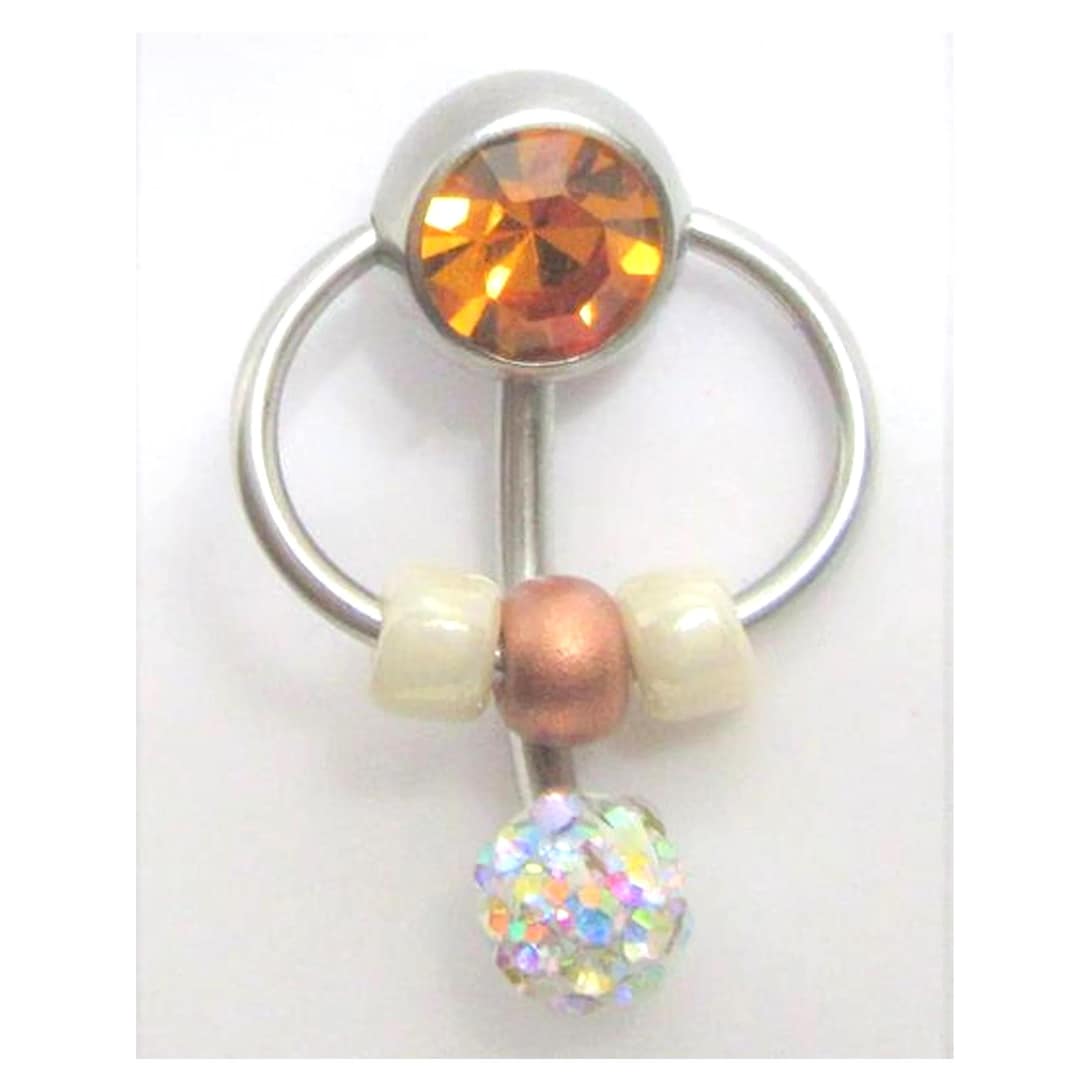 14G Amber Top Down Belly Ring Hoop Belly Piercing Reverse Belly Bar ...