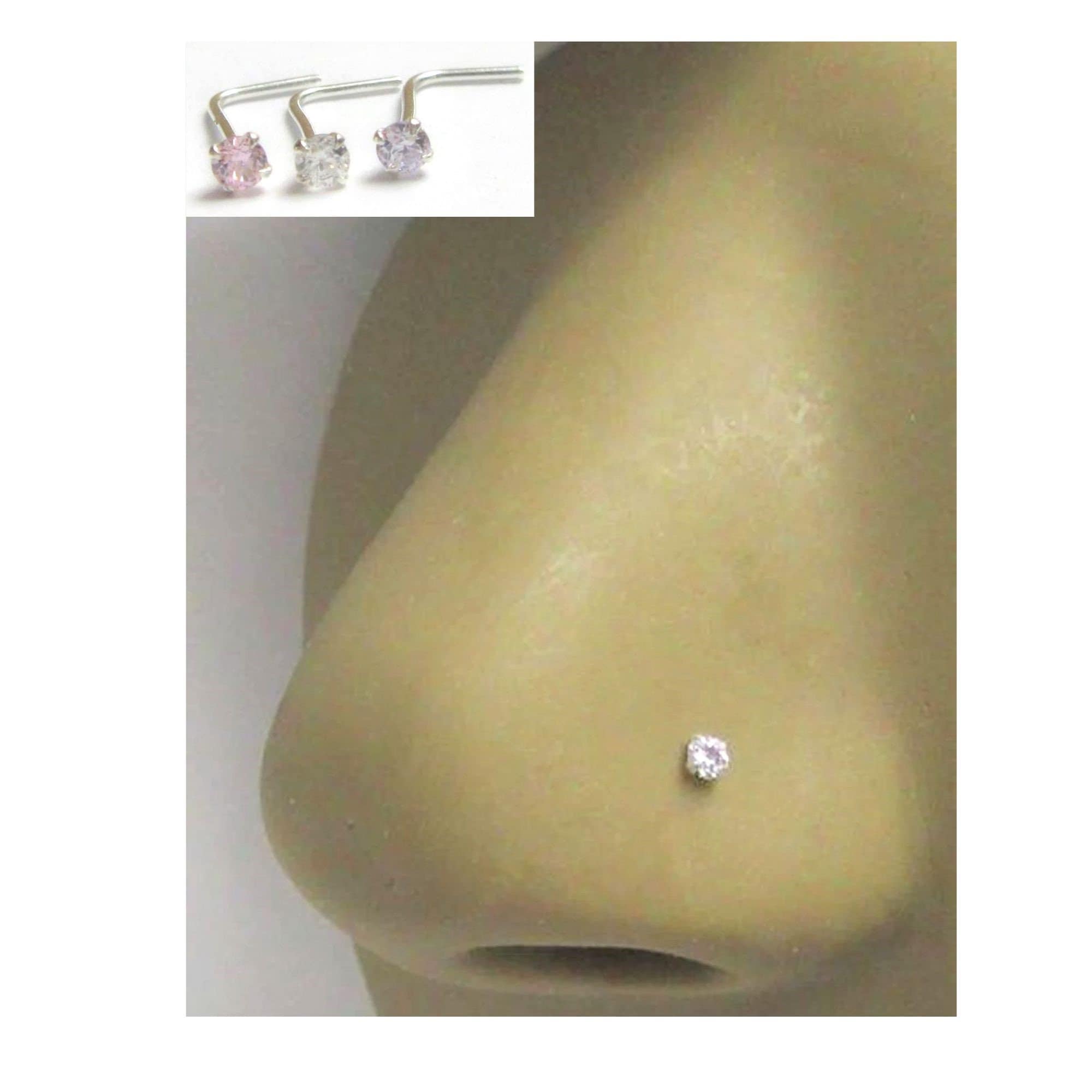 22G Pronged Nose Studs L Shape Bent Post Nose Ring Pins 22 Gauge Nose ...