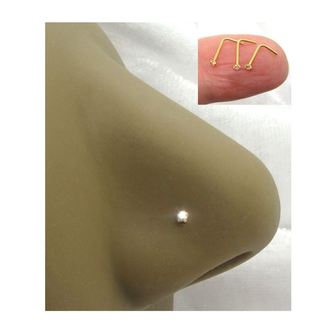 22G Gold Nose Studs L Shape Bent Post Nose Ring Pins 22 Gauge 22G Nose ...