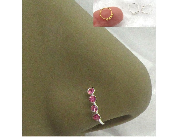 Swarovski Crystal Nose Ring, 22g Nose Piercing, Sterling Silver Nose ...