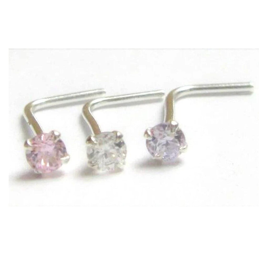 22G Pronged Nose Studs L Shape Bent Post Nose Ring Pins 22 Gauge Nose ...