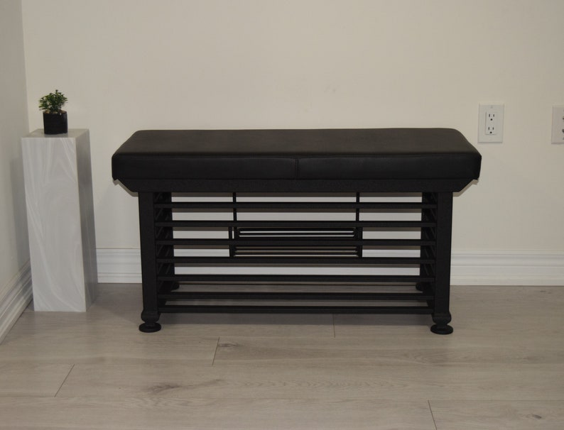 Iron Table With Rexine Seat and Inbuilt Shelf Shoe Stand and Sitting ...